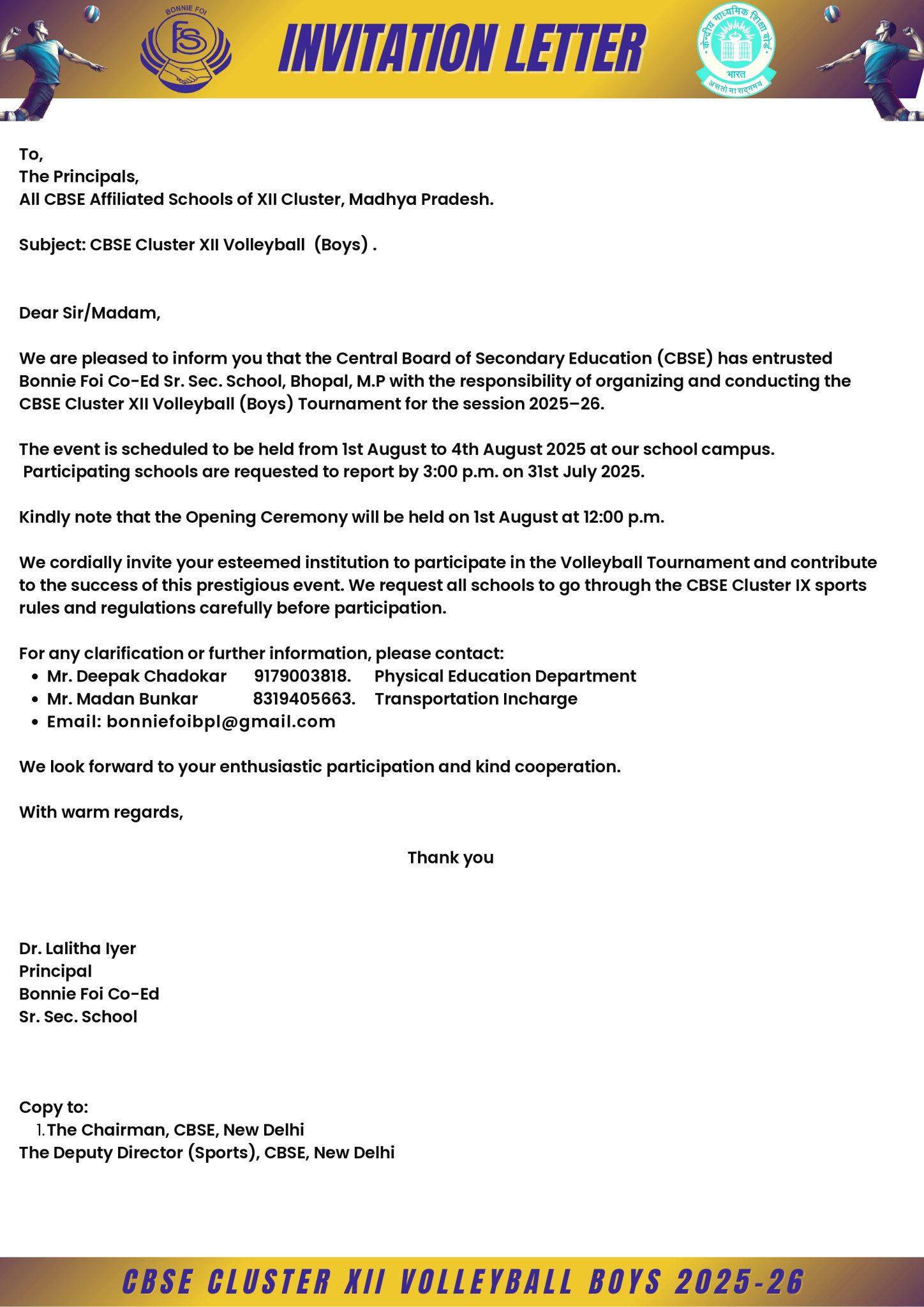 CBSE CLUSTER CIRCULAR – Bonnie Foi Co-Ed School